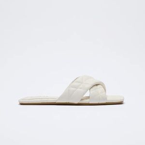 Zara | Shoes | Zara Off White Quilted Flat Slides | Poshmark